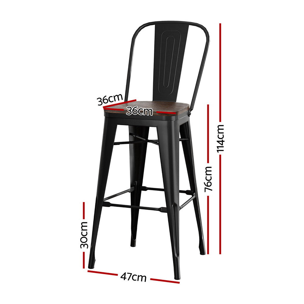 2x Korra Metal Bar Stools Wooden Seat Retro Counter Stool – Korra Living